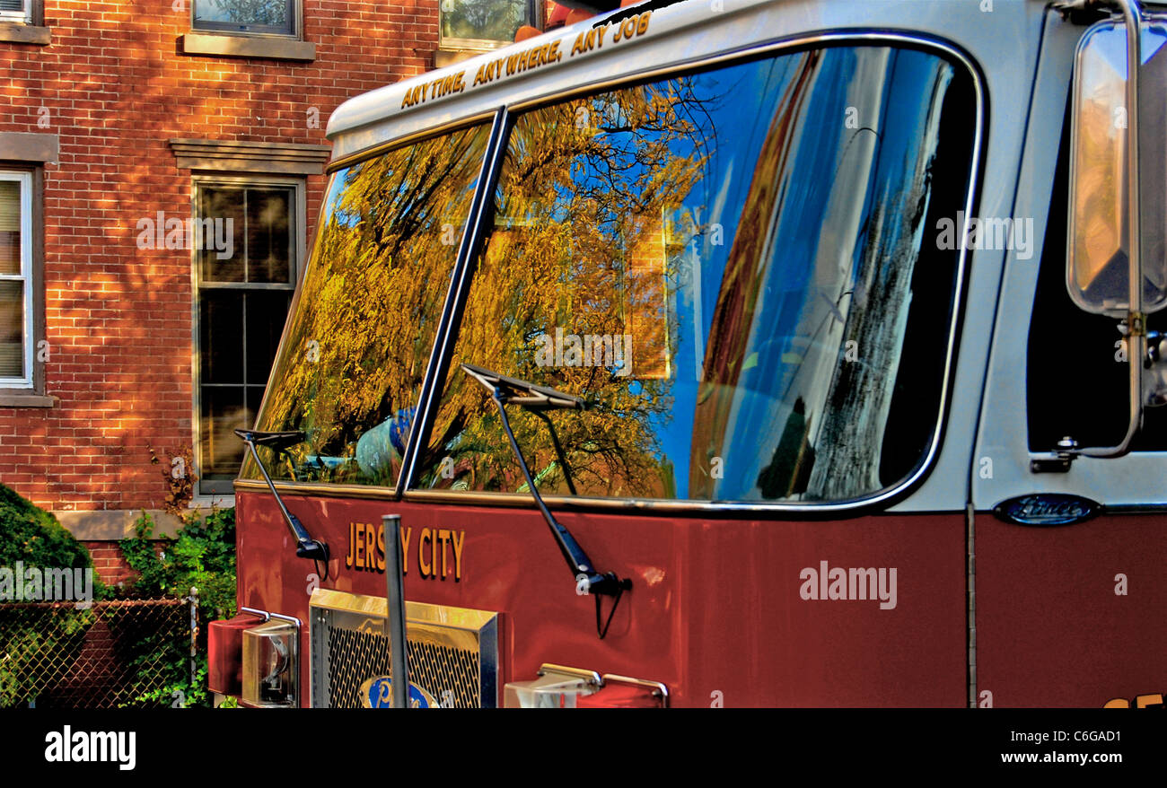 Closeup of fire truck window Stock Photo - Alamy