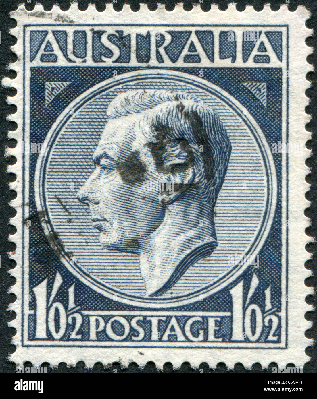AUSTRALIA - 1952: A stamp printed in Australia, depicts King George VI ...