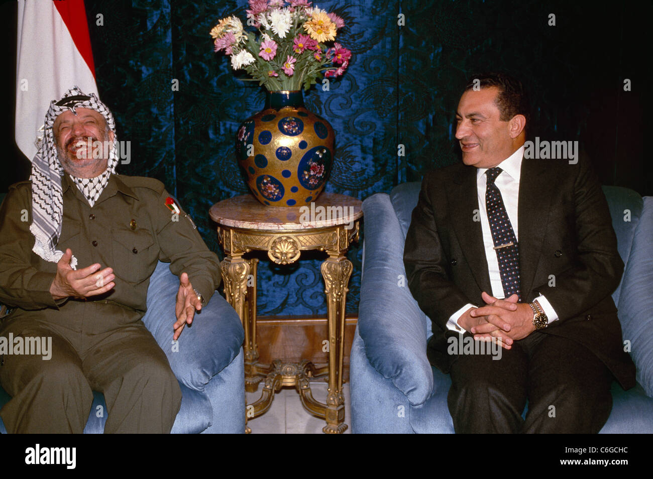 Cairo, Egypt -- 21 Nov 1988 -- PLO Chairman Yasser Arafat in talks with ...