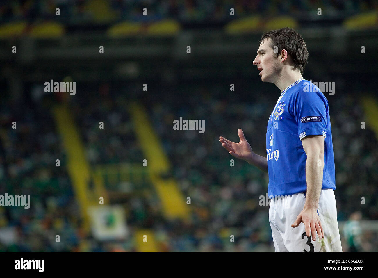 Leighton Baines from Everton reacts during the football match UEFA ...