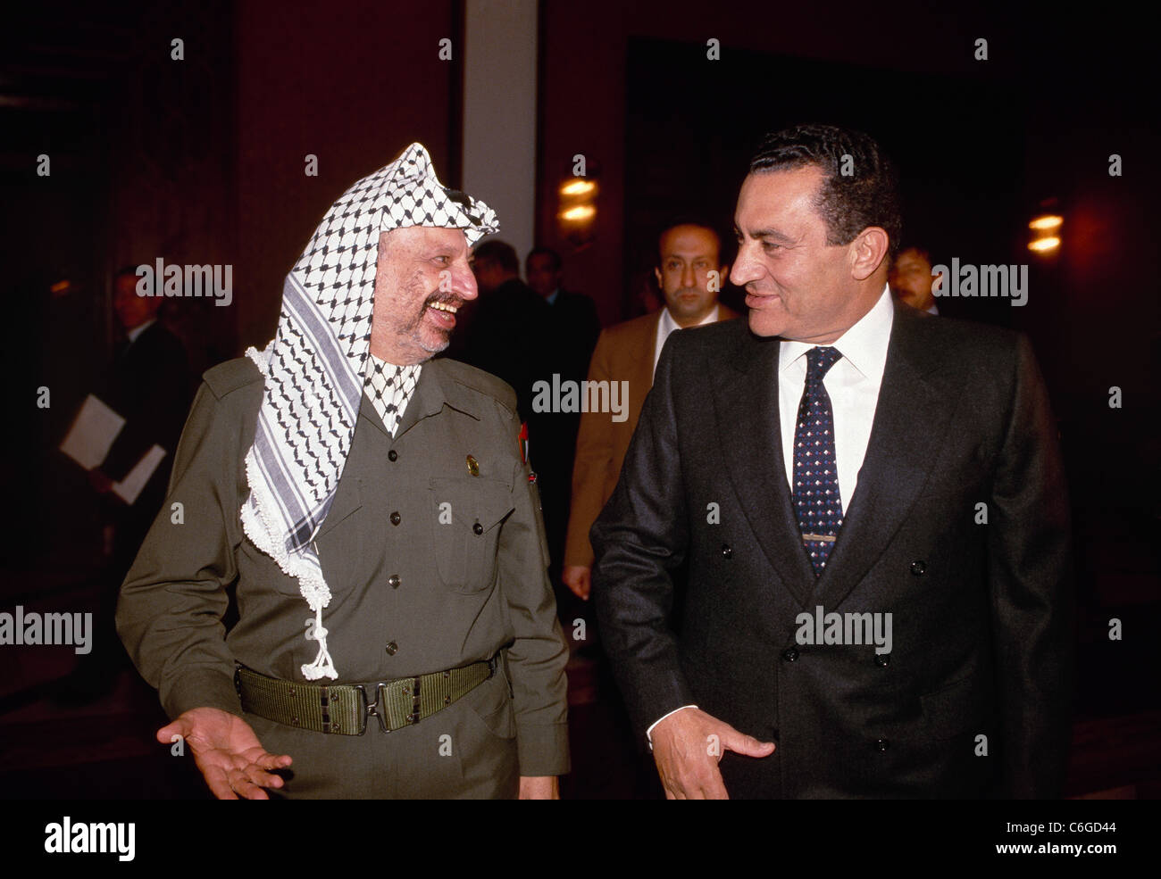 Cairo, Egypt -- 21 Nov 1988 -- PLO Chairman Yasser Arafat in talks with ...