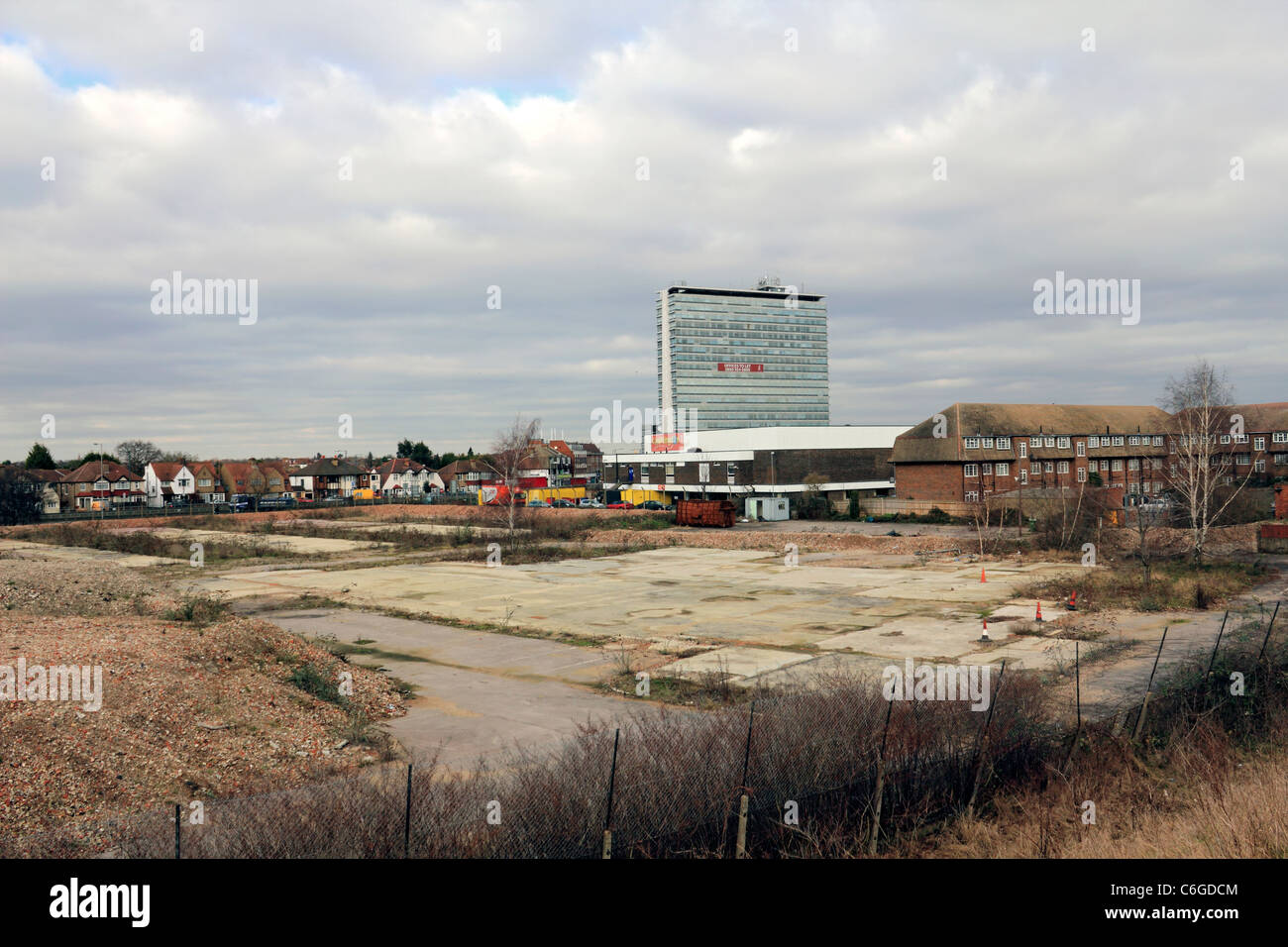 Brown field site next to Tolworth Station and the A3, Surrey England UK ...