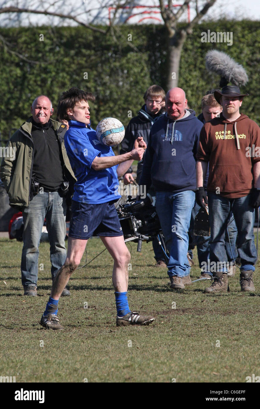 Matt Smith films scenes for Doctor Who, playing a game of football ...