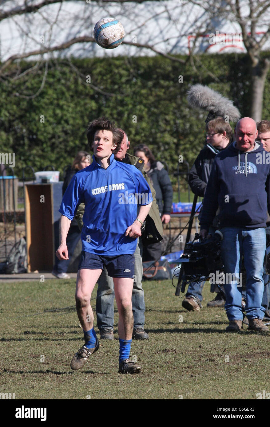 Matt Smith films scenes for Doctor Who, playing a game of football ...