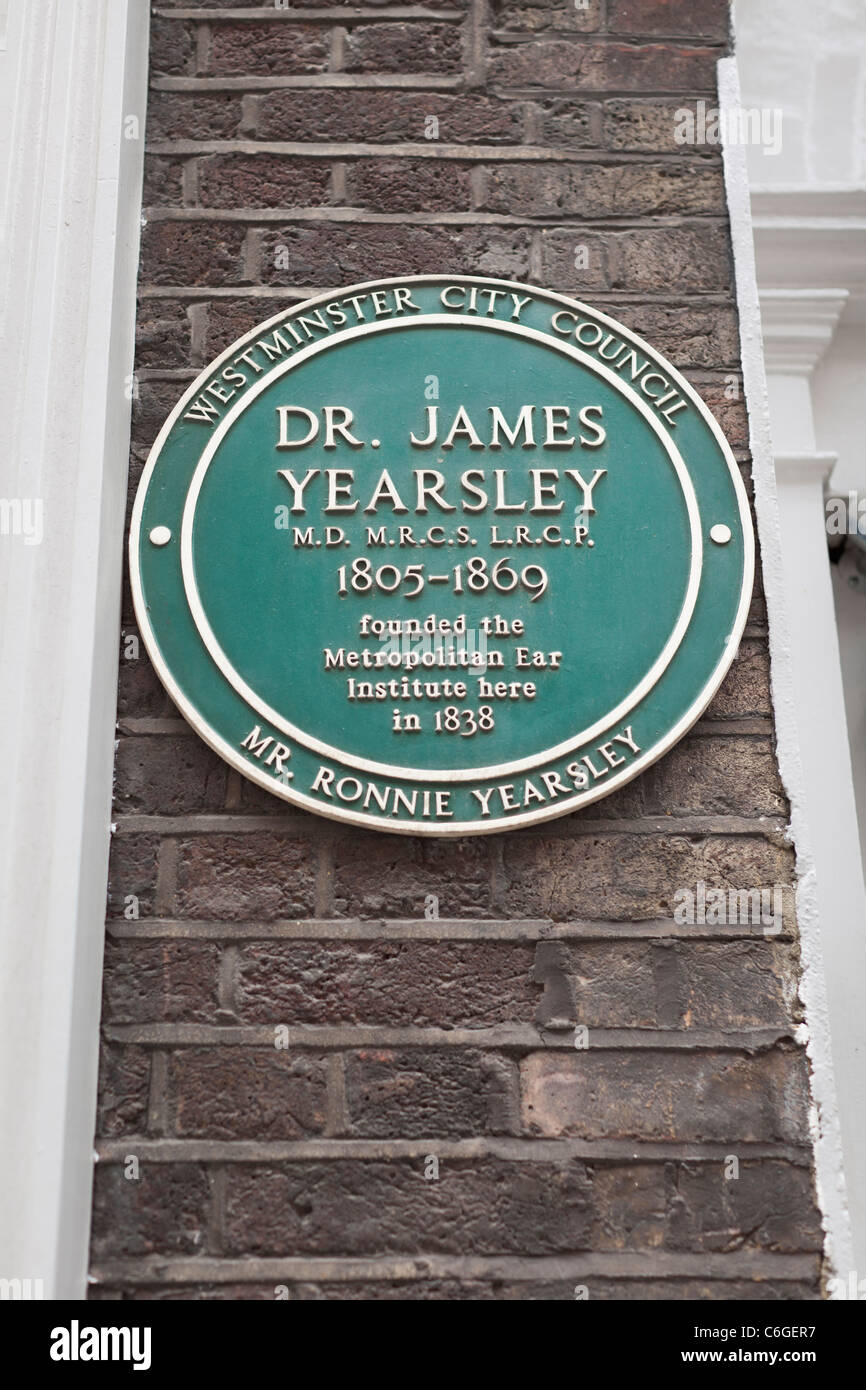 Dr. James Yearsley memorial plaque, London, England Stock Photo - Alamy