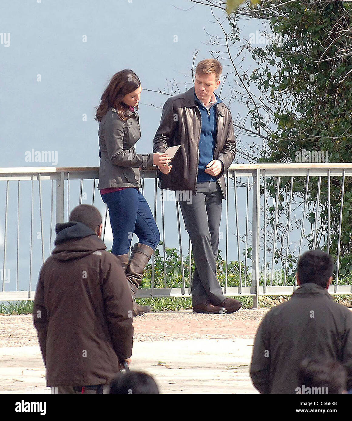 Gina Carano and Ewan McGregor on the set of 'Knockout' Barcelona, Spain ...