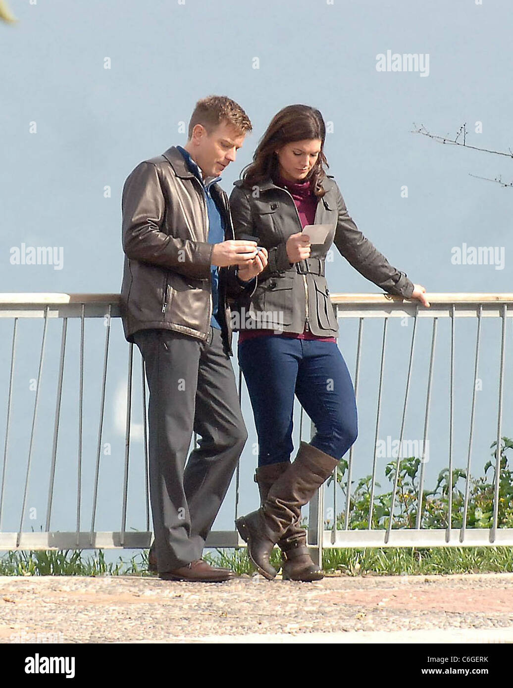 Gina Carano and Ewan McGregor on the set of 'Knockout' Barcelona, Spain ...