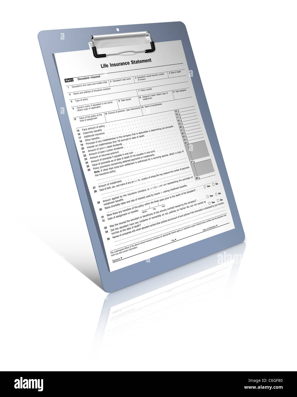 Life insurance statement Stock Photo - Alamy