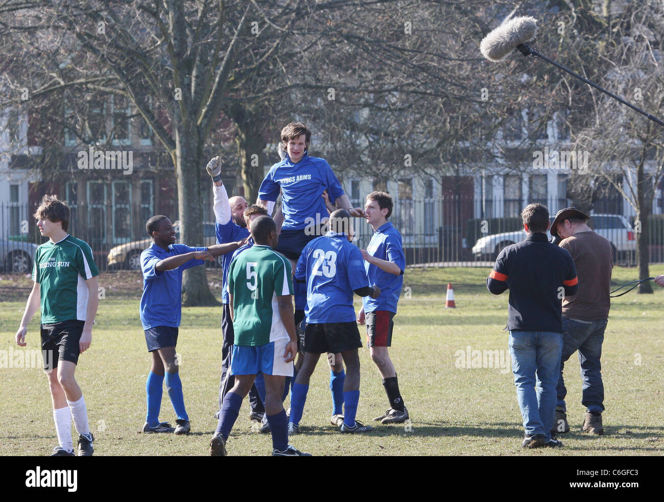 Matt Smith films scenes for Doctor Who, playing a game of football ...