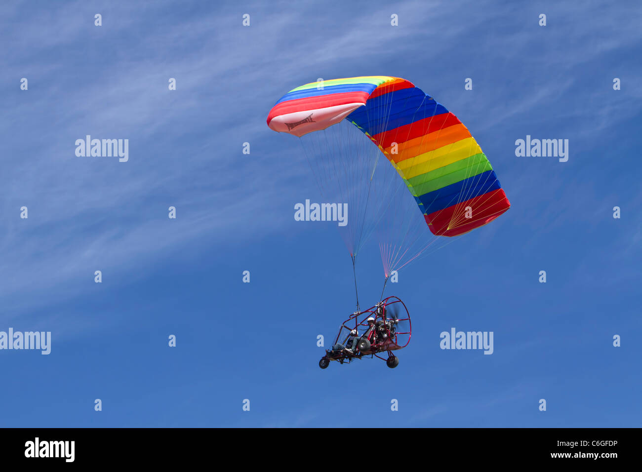 Powered parachute flying low. Small, low powered aircraft Stock Photo ...