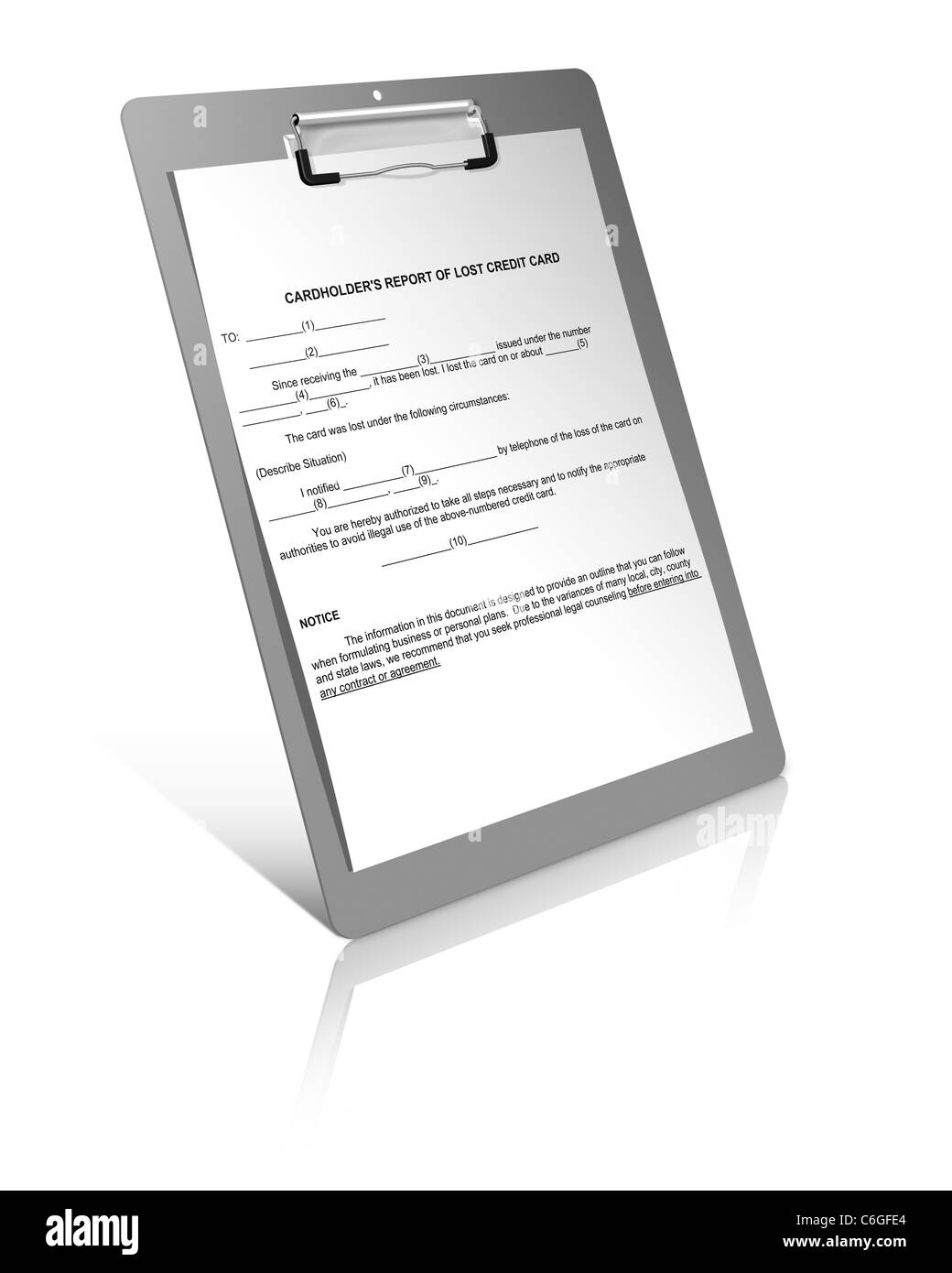 Lost credit card report Stock Photo - Alamy