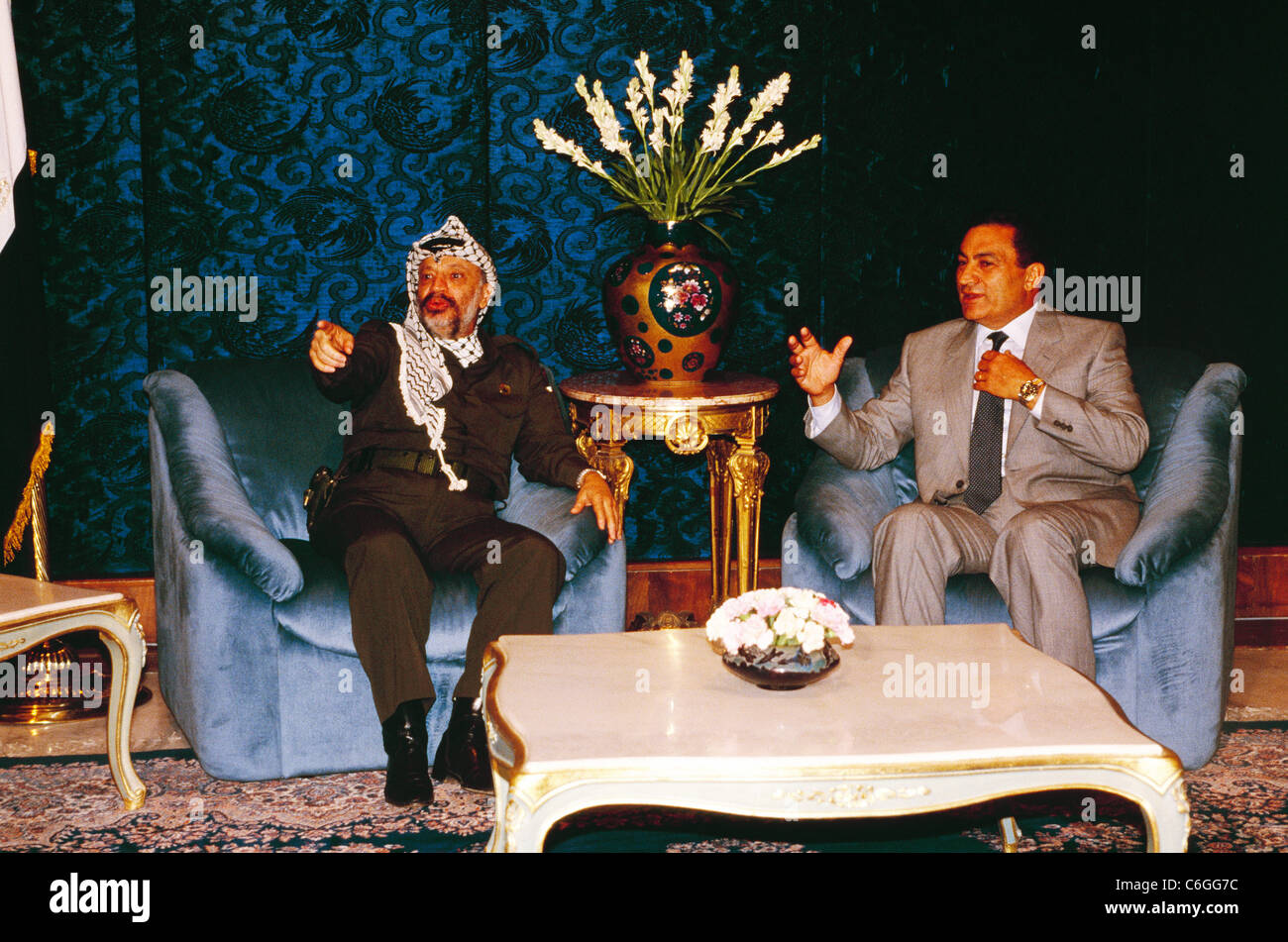 Cairo, Egypt -- 21 Nov 1988 -- PLO Chairman Yasser Arafat in talks with ...