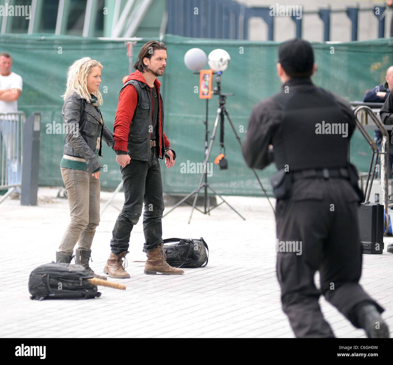 Hannah Spearritt and Andrew-Lee Potts on the set of the ITV sci-fi ...