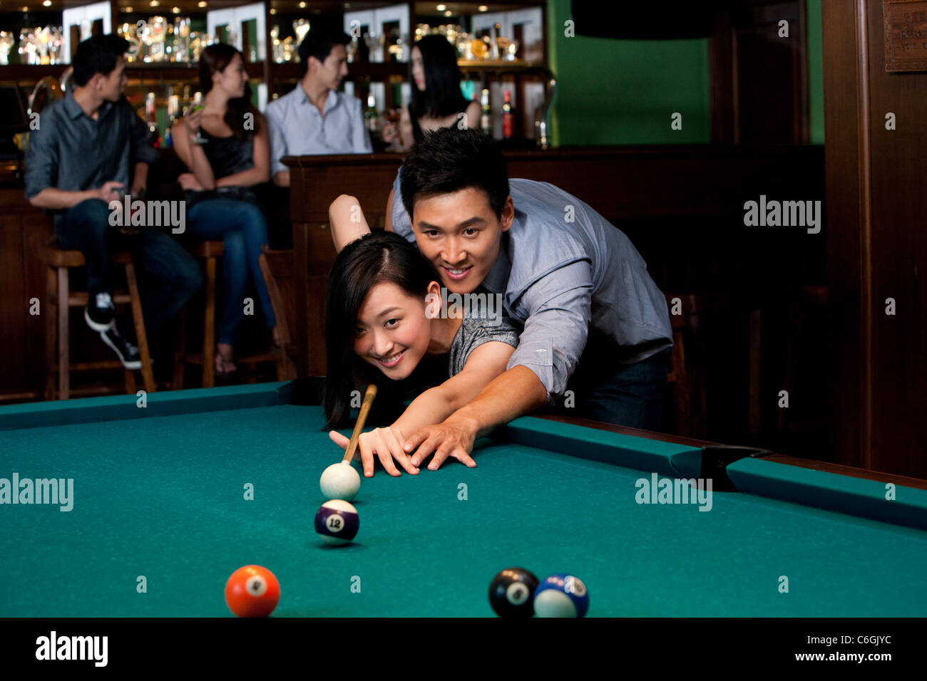 Couple Playing Pool Together Stock Photo - Alamy