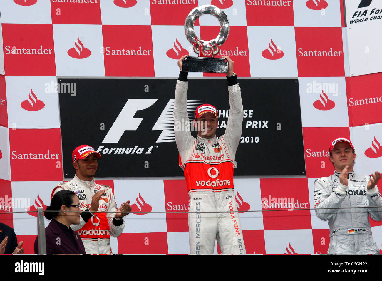 Jenson Button of Great Britain and McLaren Mercedes celebrates on the ...