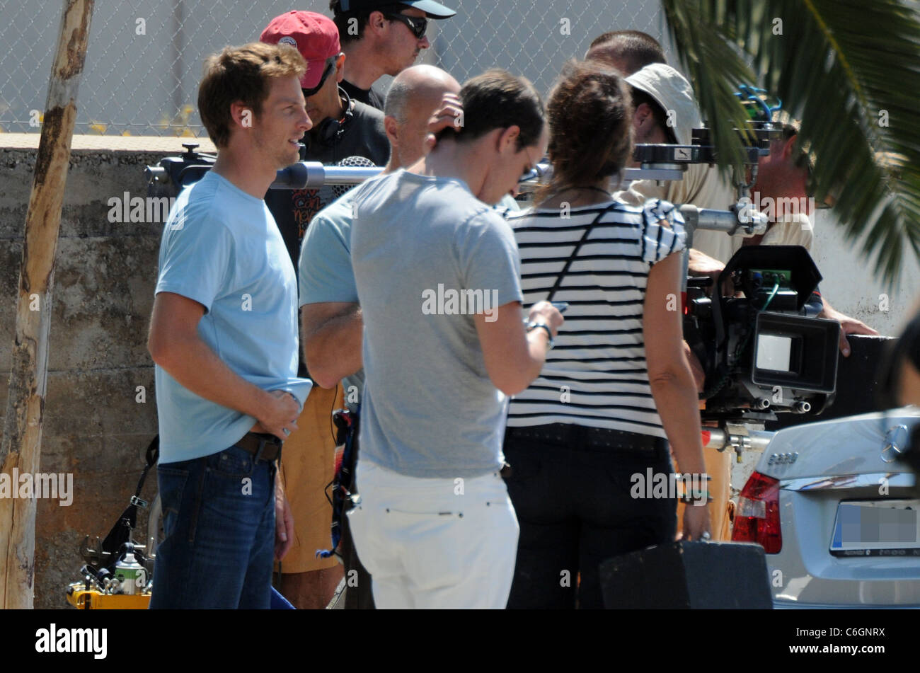 British Formula One driver Jenson Button on the set of a commercial ...