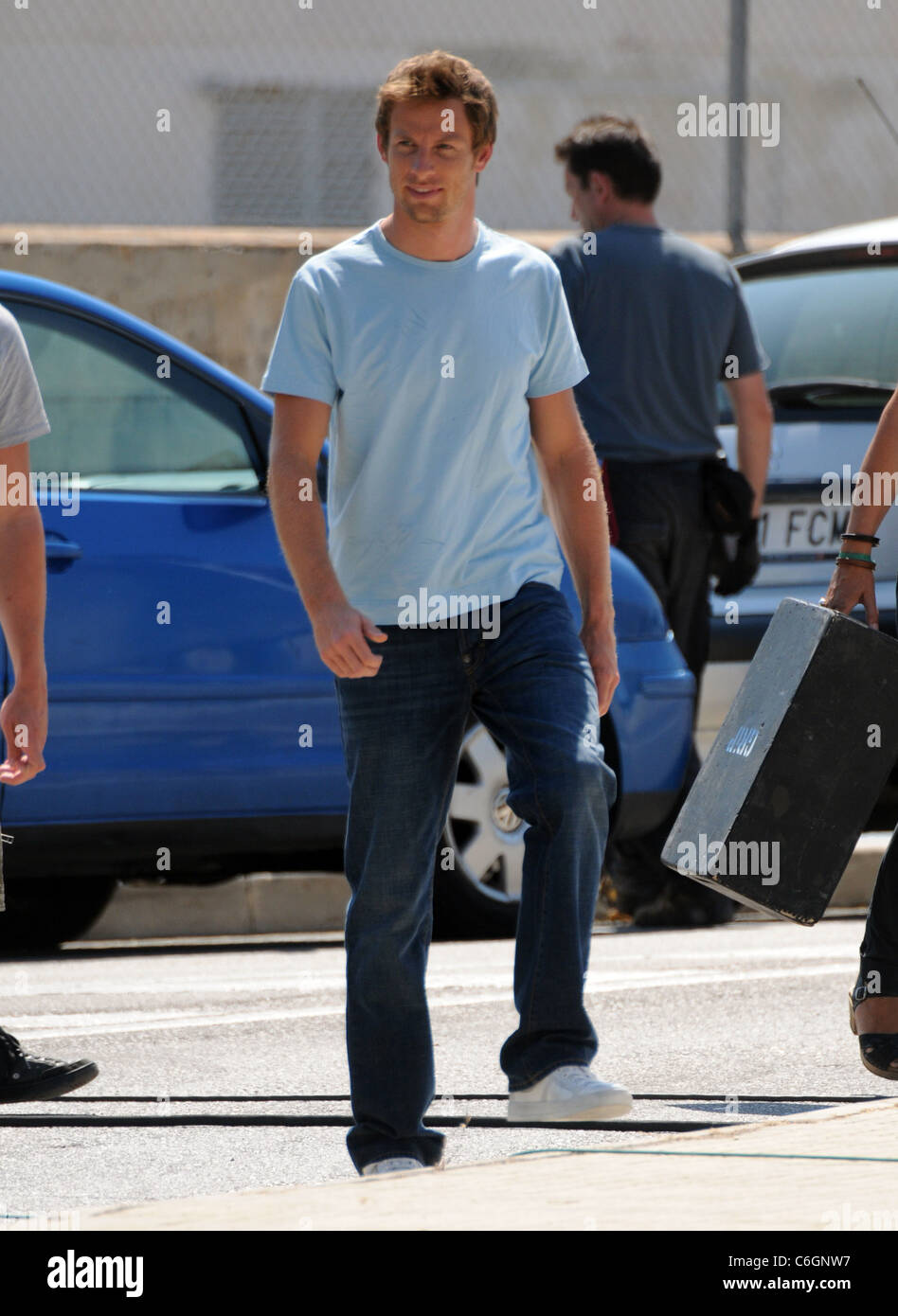 British Formula One driver Jenson Button on the set of a commercial ...
