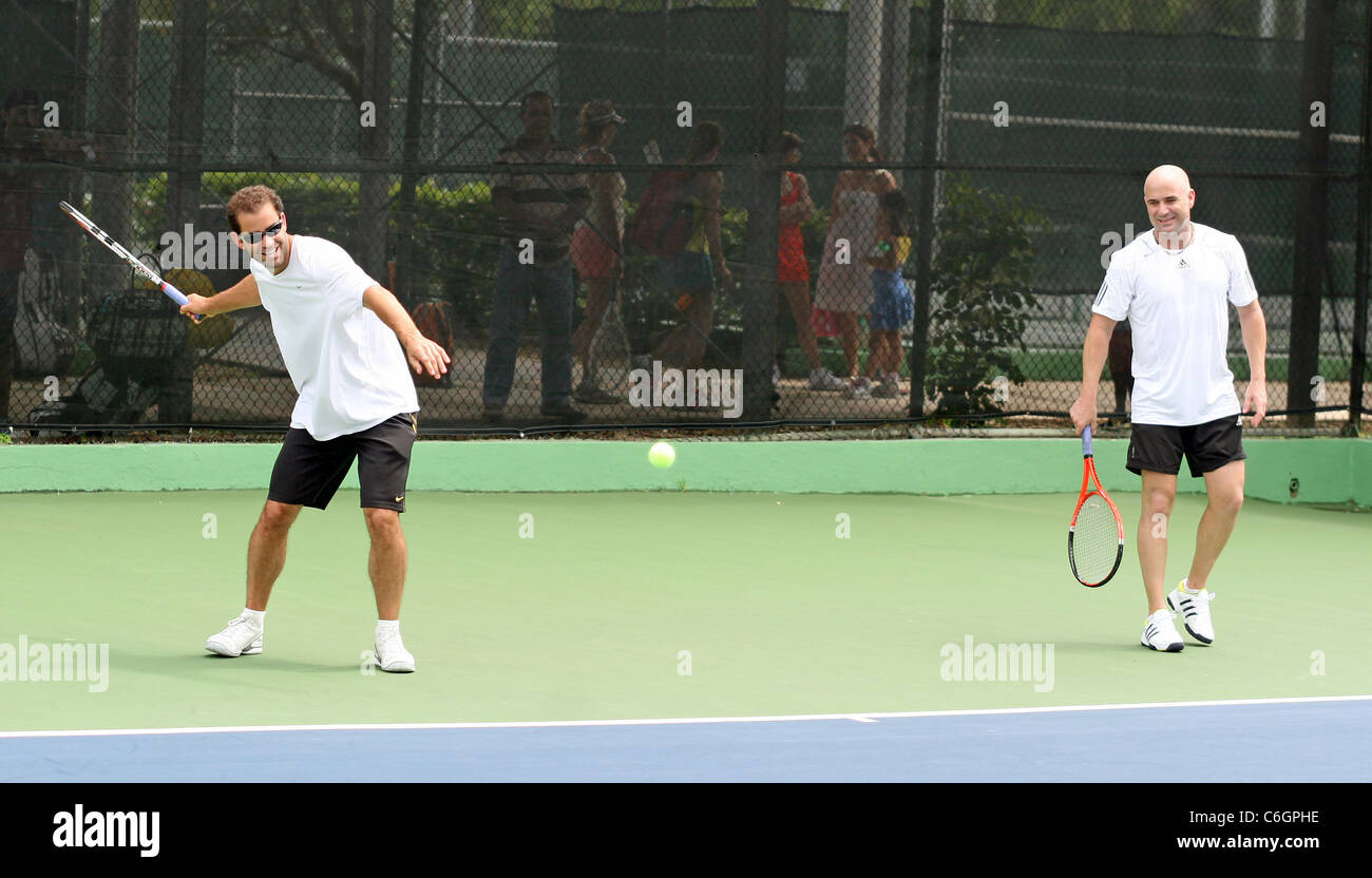 Retired US tennis champions Andre Agassi and Pete Sampras open a free ...