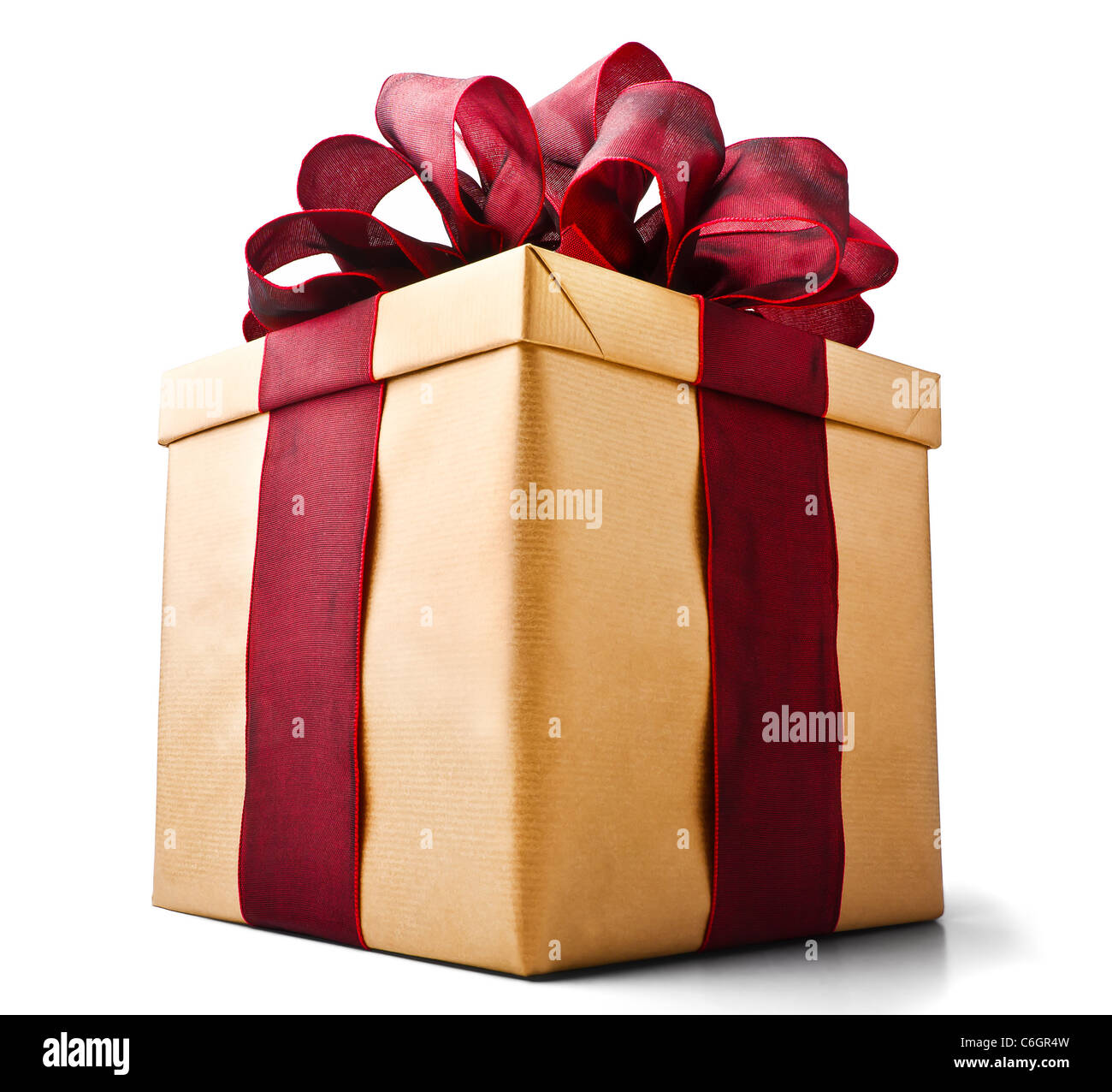 Beautiful present box with overwhelming bow isolated on white seen from ...