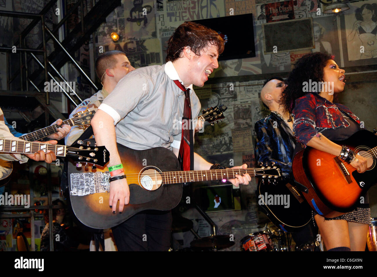 John Gallagher, Jr. and cast on stage during the opening night curtain ...