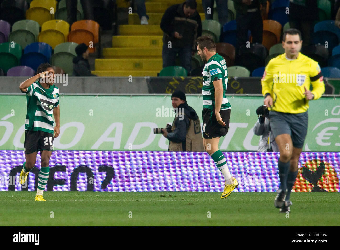 Yannick Djalo from Sporting salutes Miguel Veloso after scoring goal ...