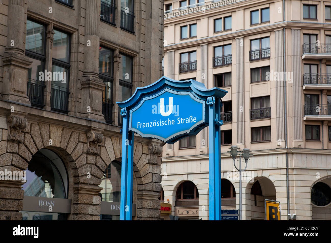 Franzosische Strasse underground stop sign at the corner with Friedrich ...