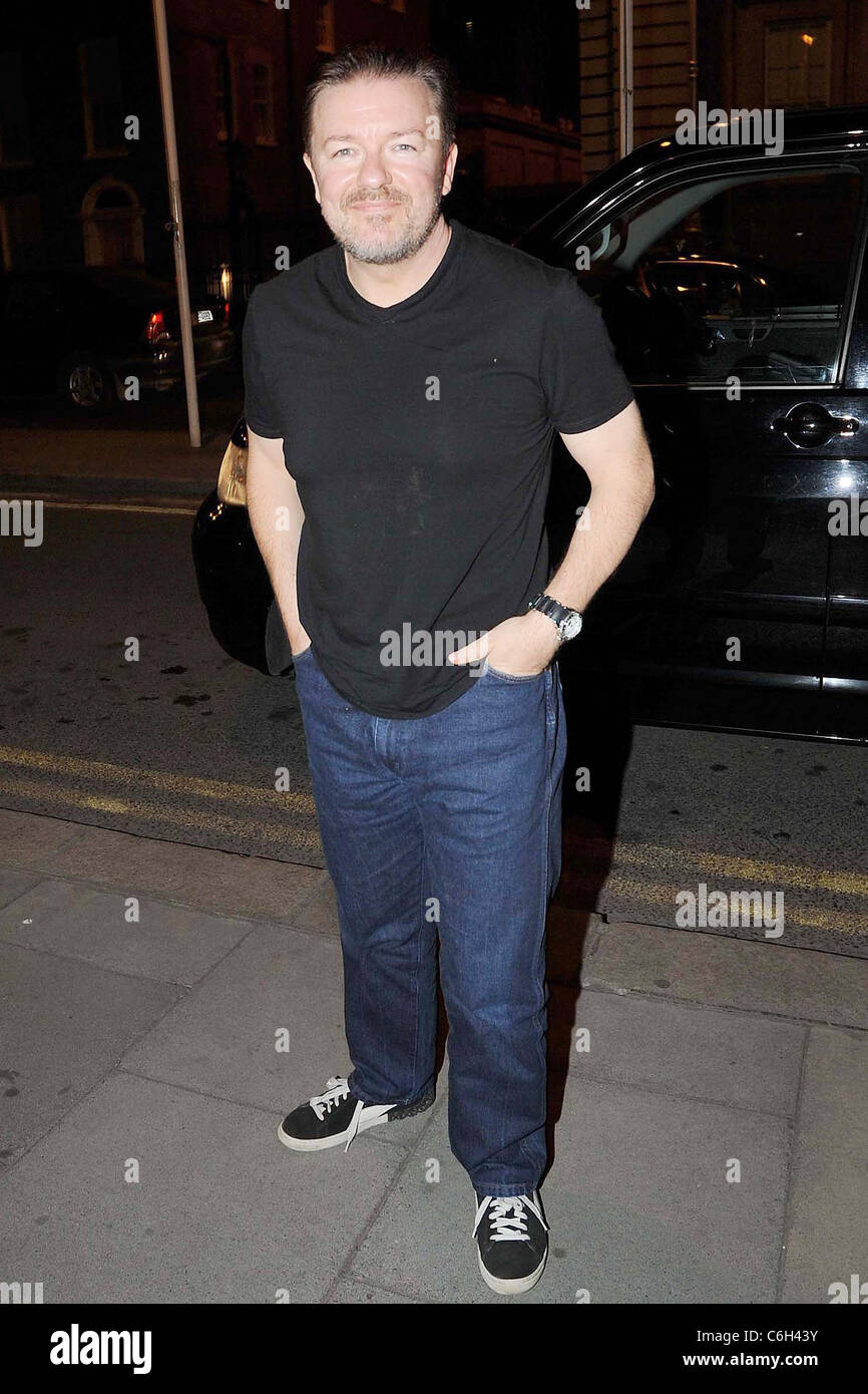 Ricky Gervais arriving at the Merrion Hotel following his show at the ...
