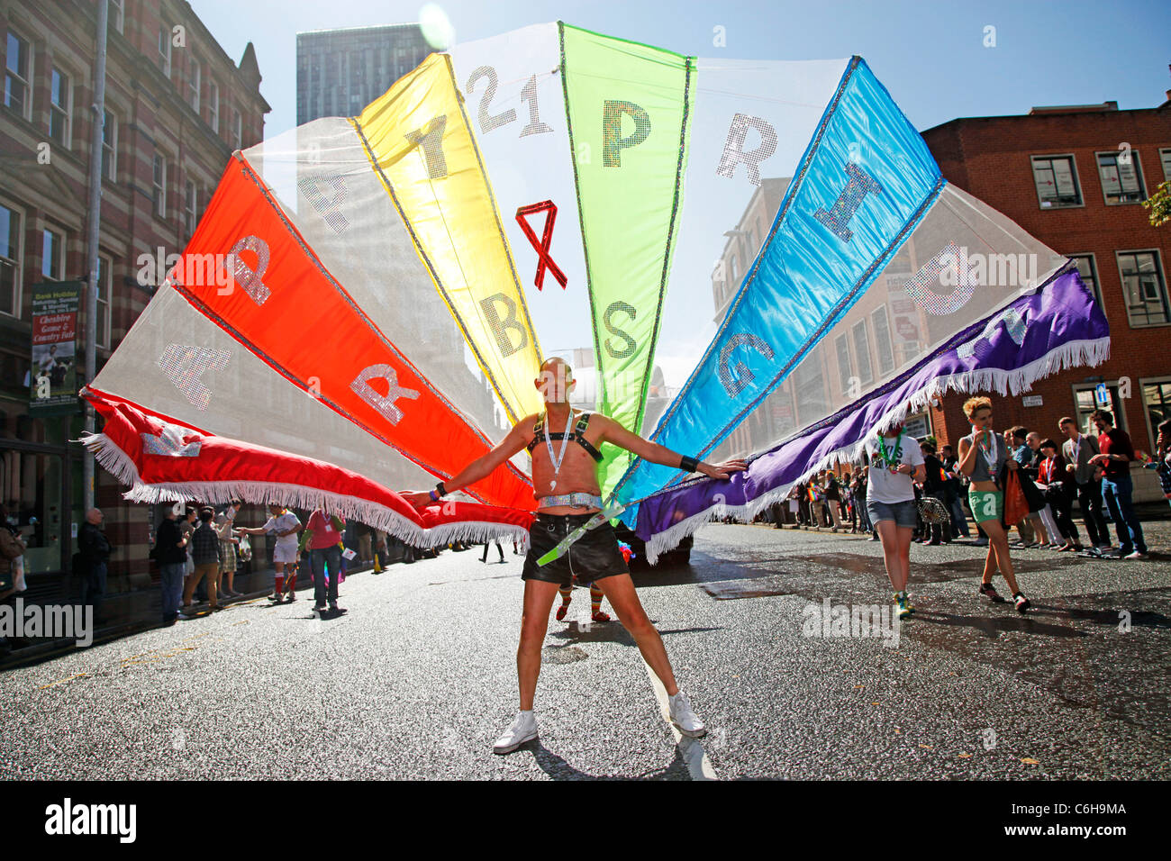 Marcher at Manchester Gay Pride Parade, Manchester, England Stock Photo ...