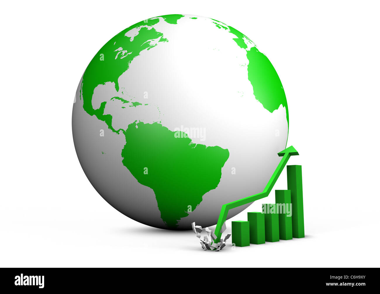 booming bar graph with the earth behind it Stock Photo - Alamy