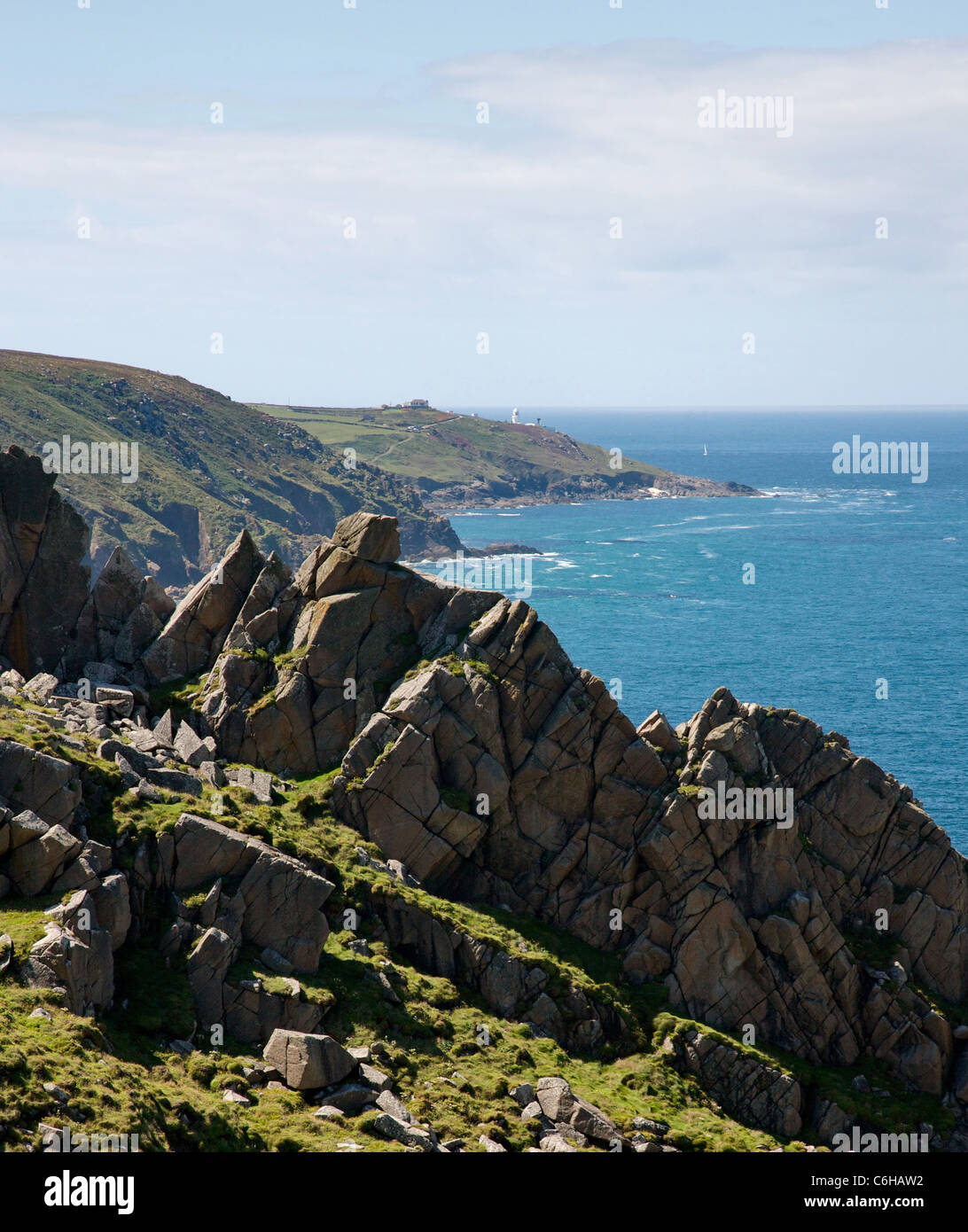 Pendeen Watch lighthouse from Chypraze Cliff near Morvah on the South ...
