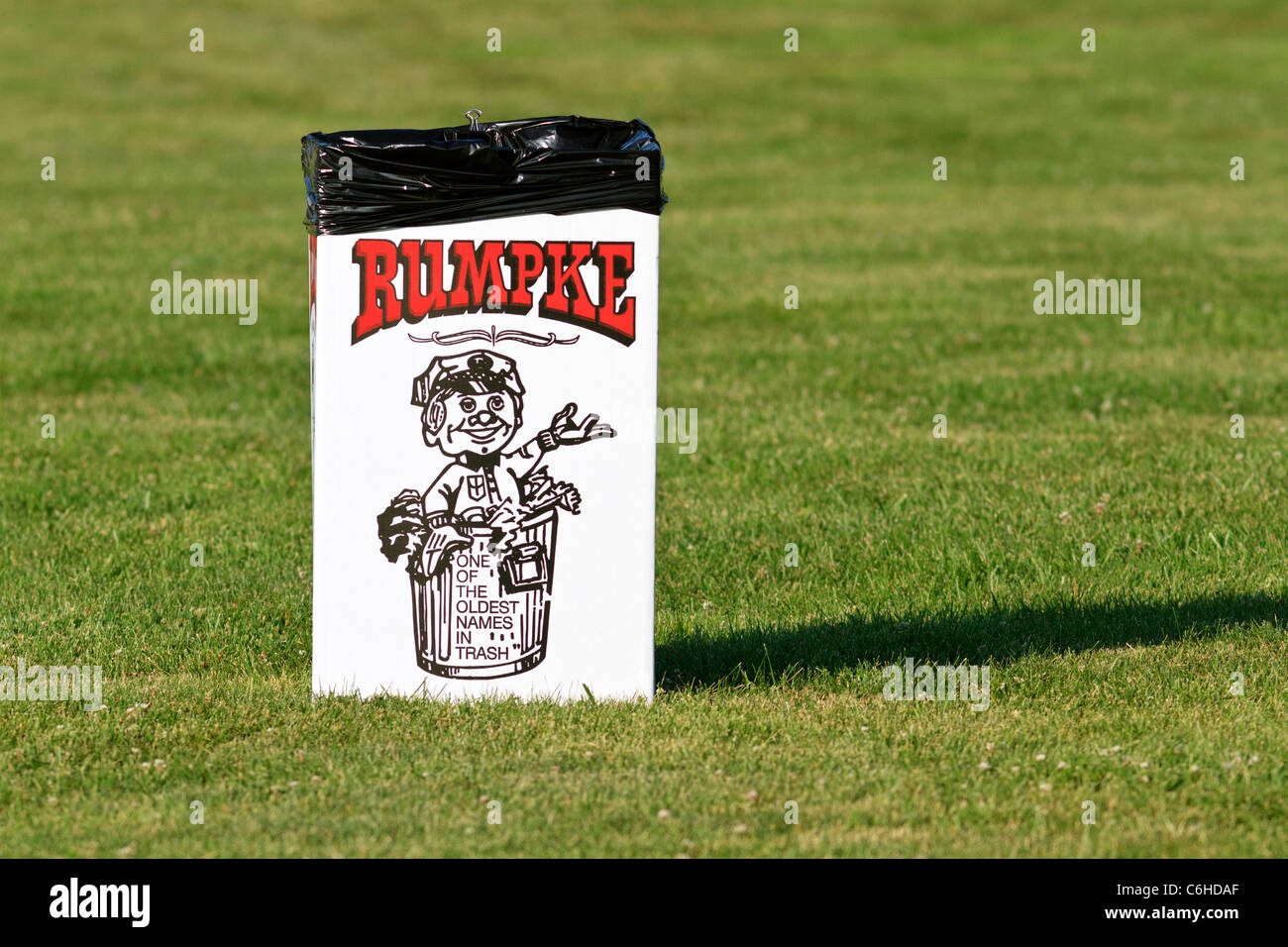 Cardboard garbage can at festival Stock Photo - Alamy