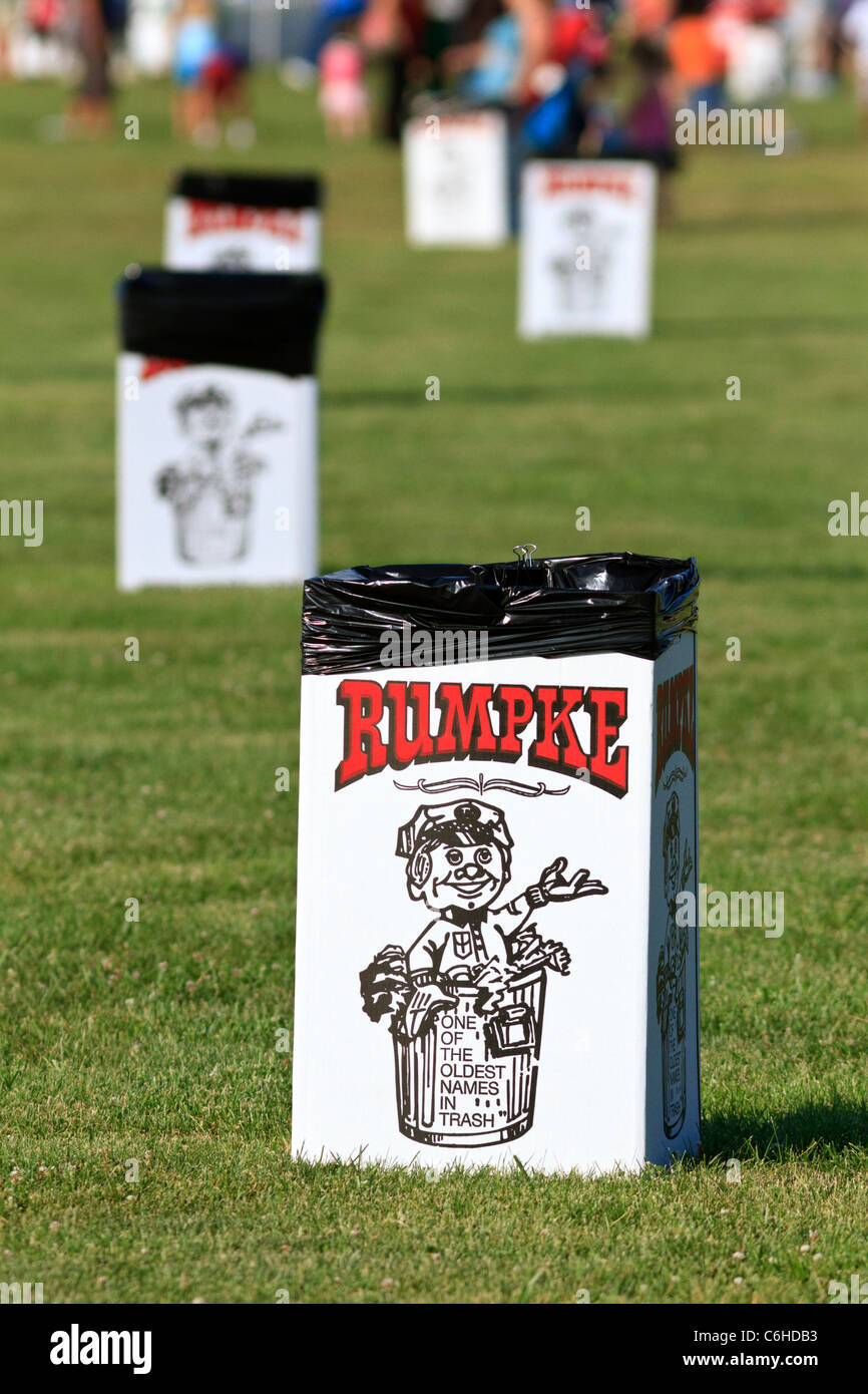 Cardboard garbage cans at festival Stock Photo - Alamy