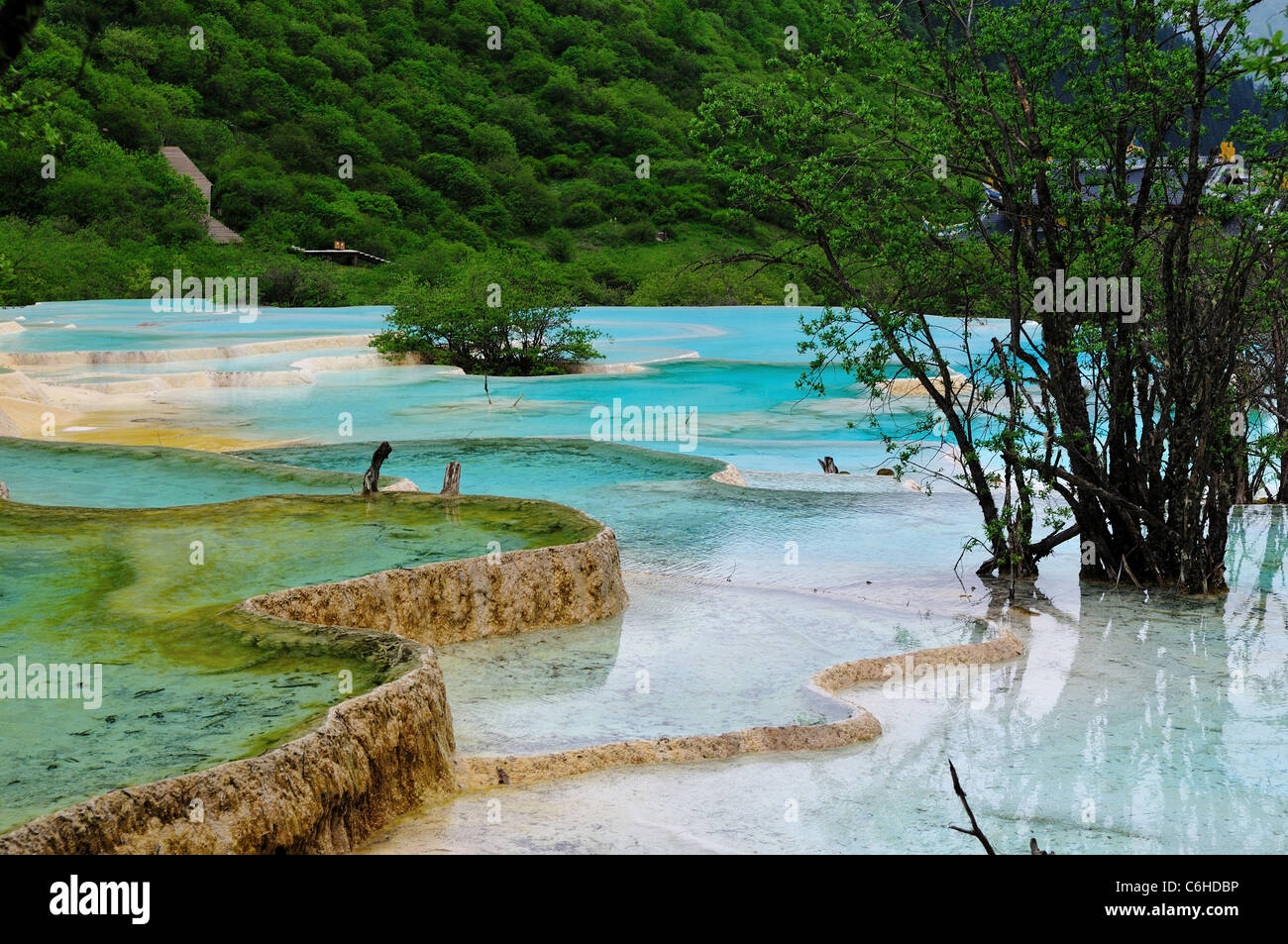 Travertine terrace pools at Huanglong Nature Reserve, an UNESCO World ...