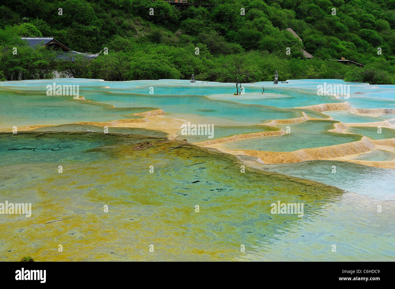 Travertine terrace pools at Huanglong Nature Reserve, an UNESCO World ...