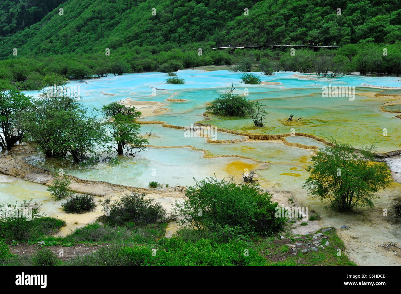 Travertine terrace pools at Huanglong Nature Reserve, an UNESCO World ...