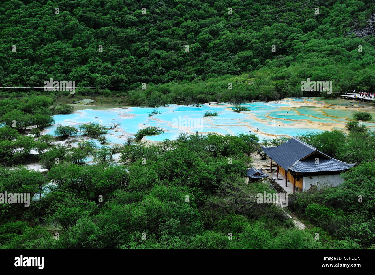 Travertine terrace pools at Huanglong Nature Reserve, an UNESCO World ...