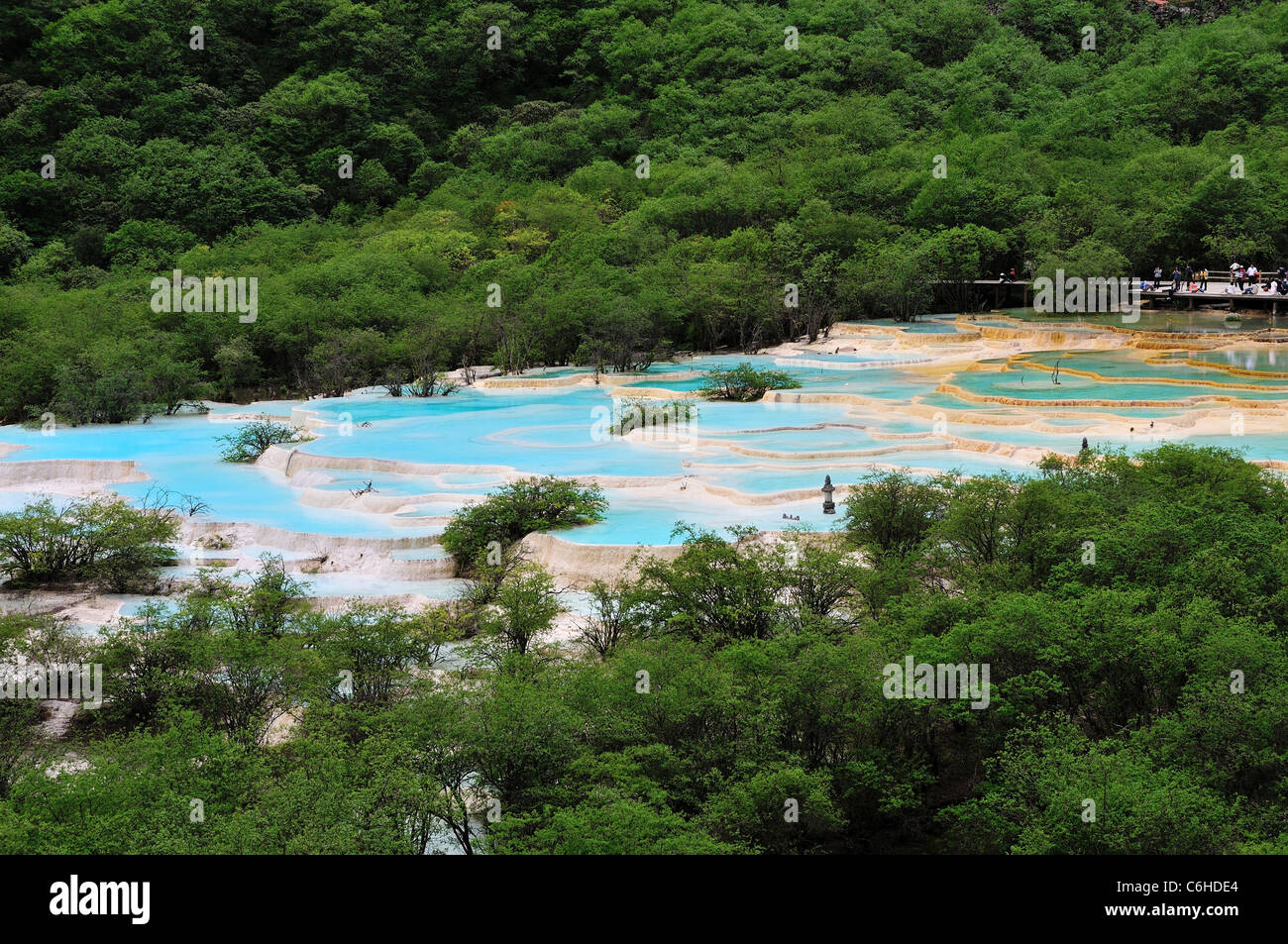 Travertine terrace pools at Huanglong Nature Reserve, an UNESCO World ...