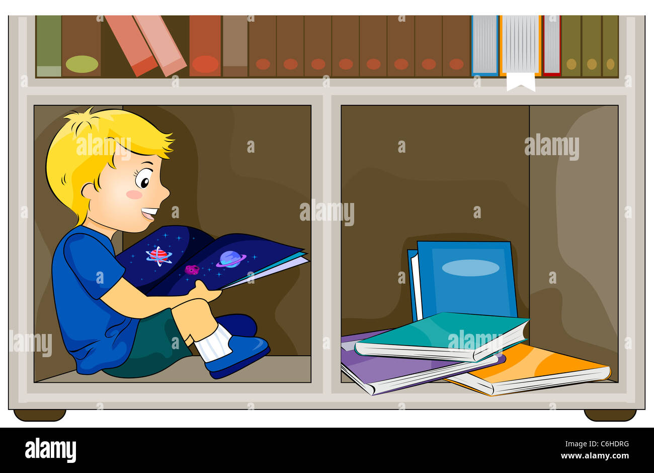 Illustration of a Kid Reading a Book Stock Photo - Alamy