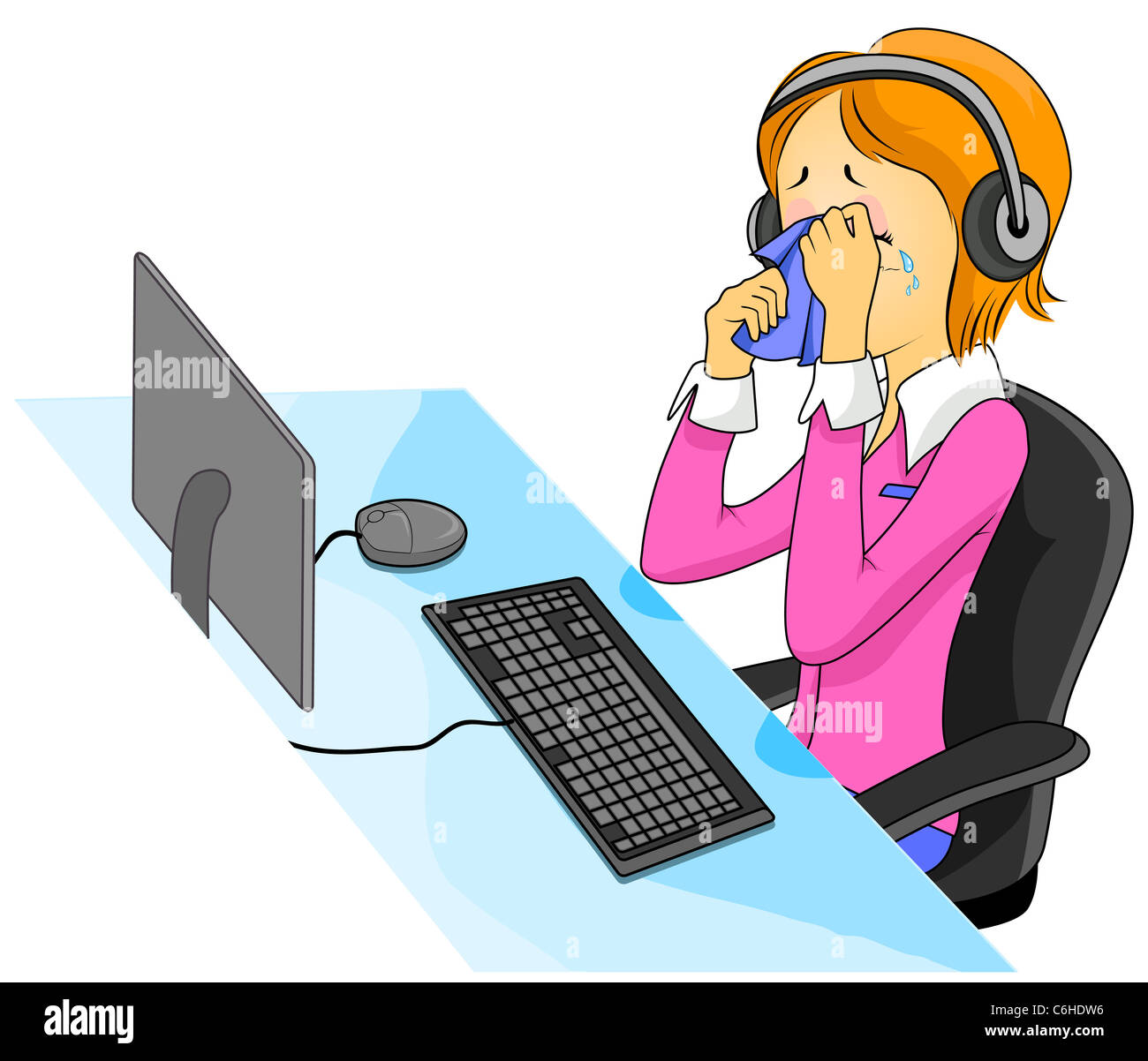 Illustration Featuring a Crying Call Center Agent Stock Photo - Alamy