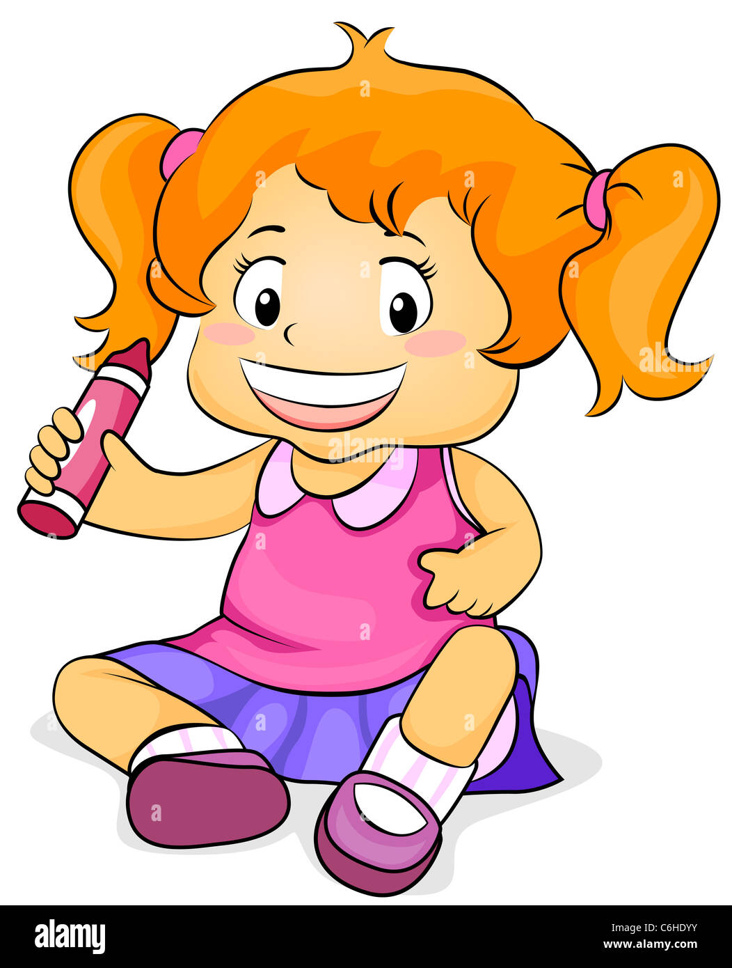 Illustration Featuring a Girl Holding a Crayon Stock Photo - Alamy