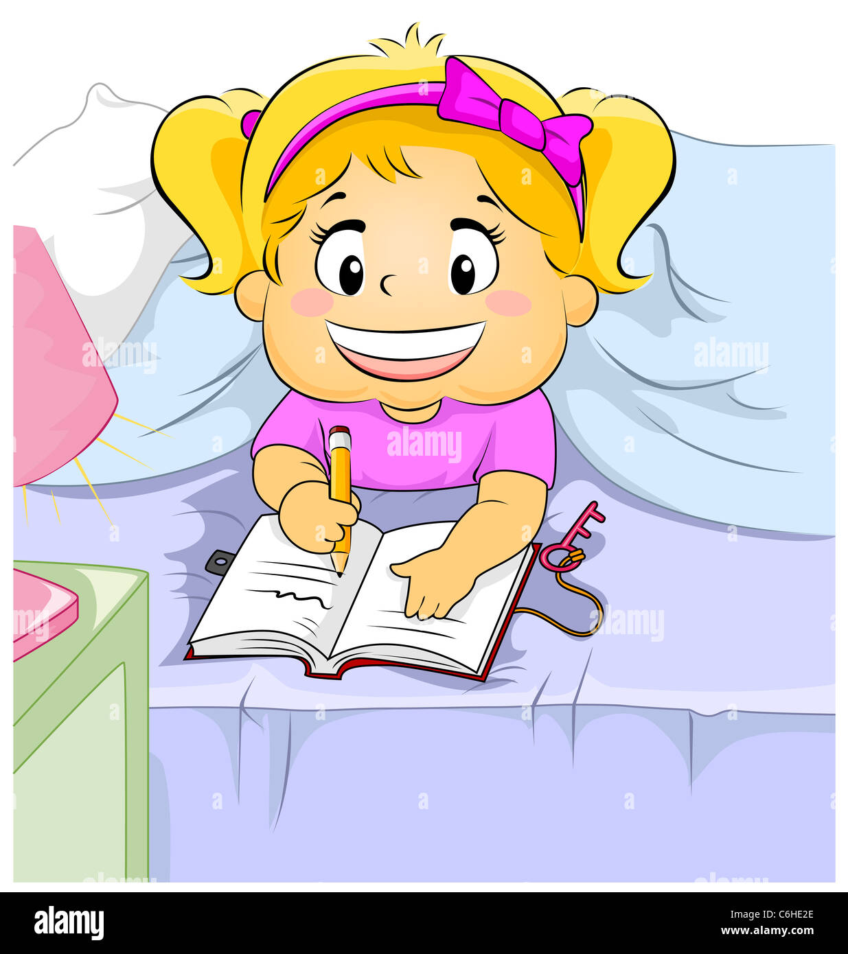 Cartoon Girl Writing In Diary