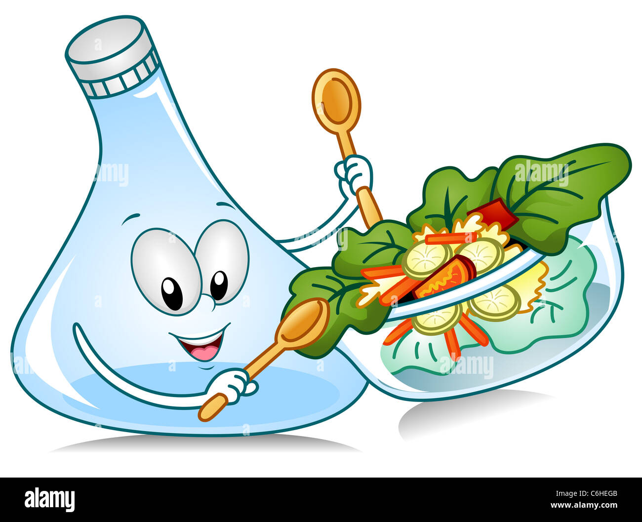 Illustration of a Salad Dressing Character Preparing a Bowl of Salad ...