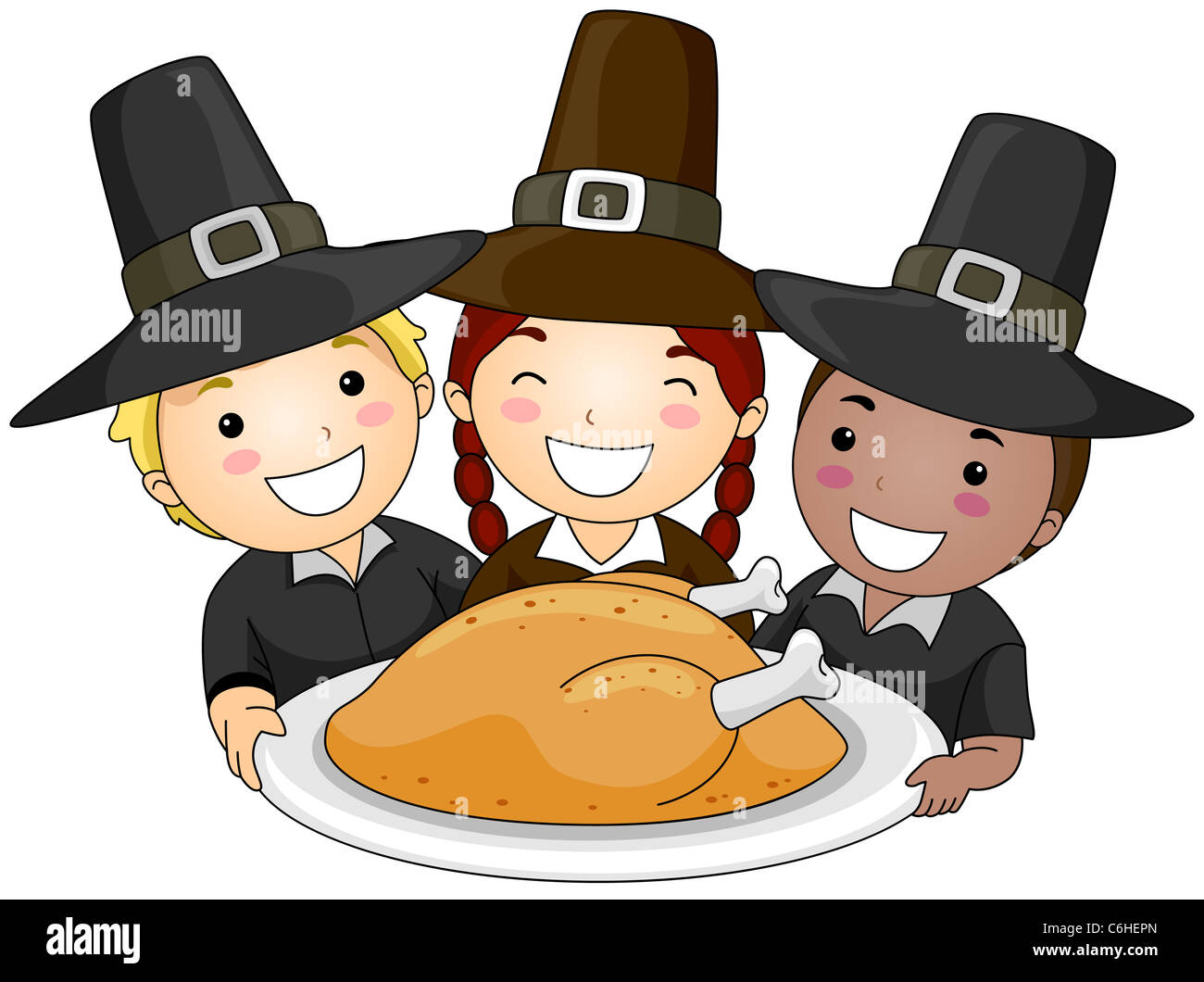 Illustration of a Small Group of Children Wearing Pilgrim's Clothes ...