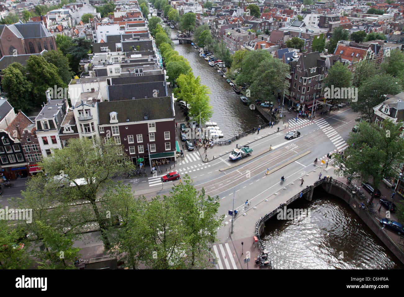 Aerial view of Amsterdam City from the top of Westerkerk Stock Photo ...
