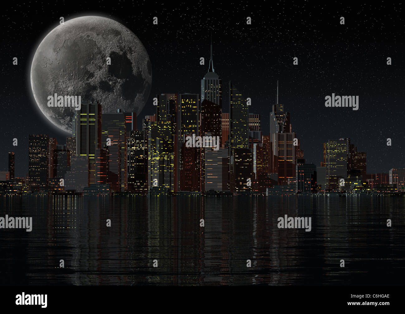 skyline of a city at night Stock Photo - Alamy