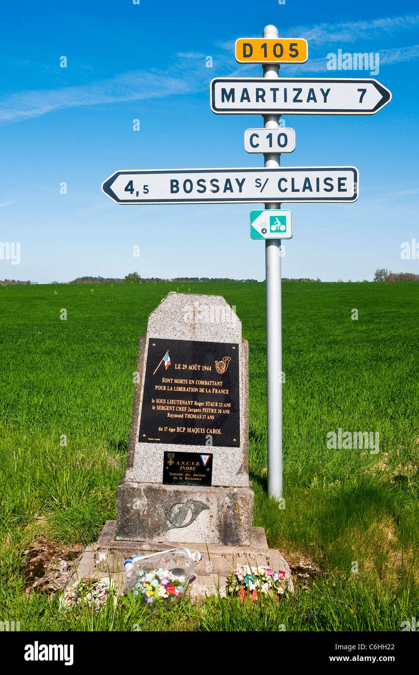 War memorial marker stone WW11 - France Stock Photo - Alamy