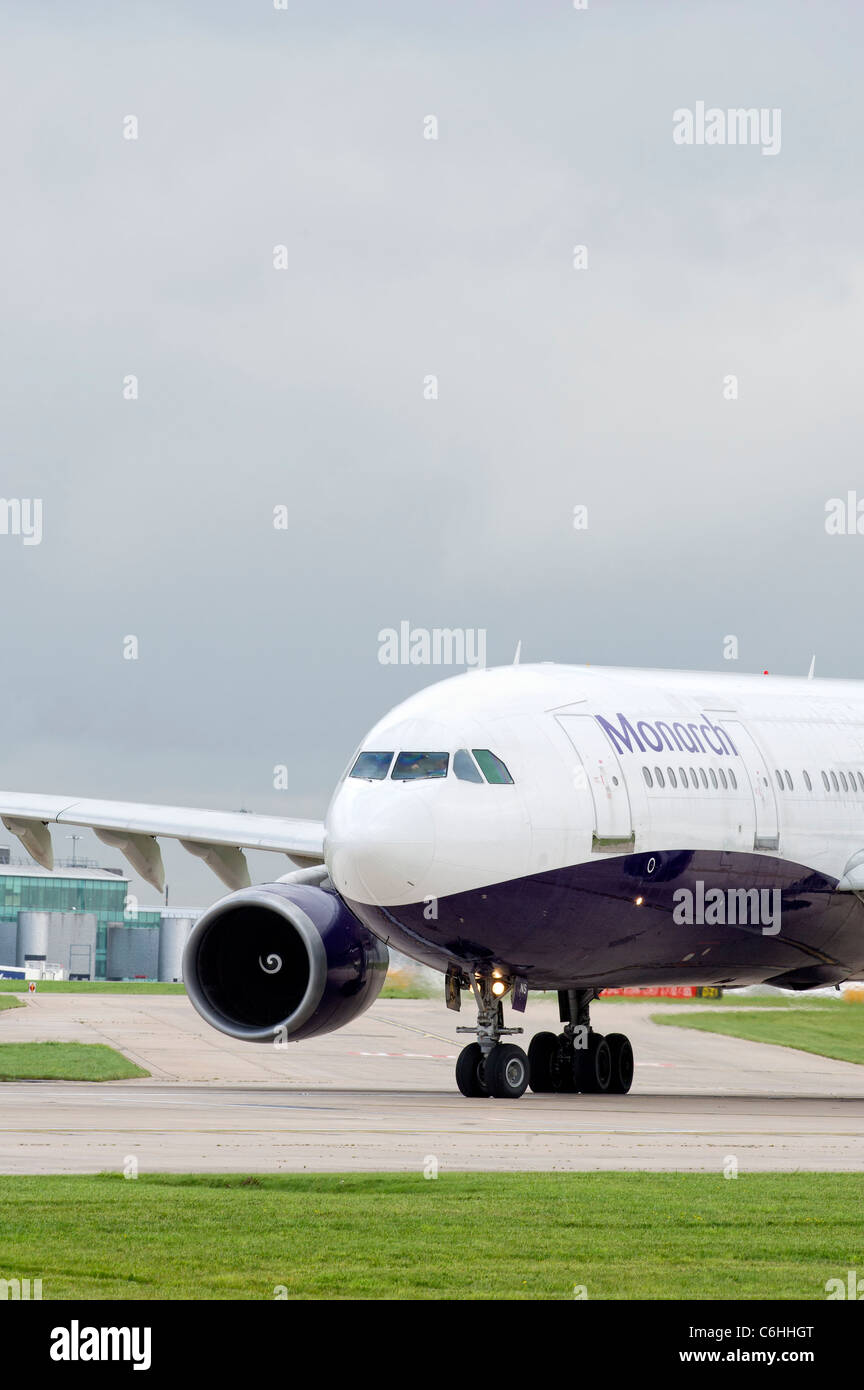 Monarch airways aircraft preparing for take off from Manchester Airport ...