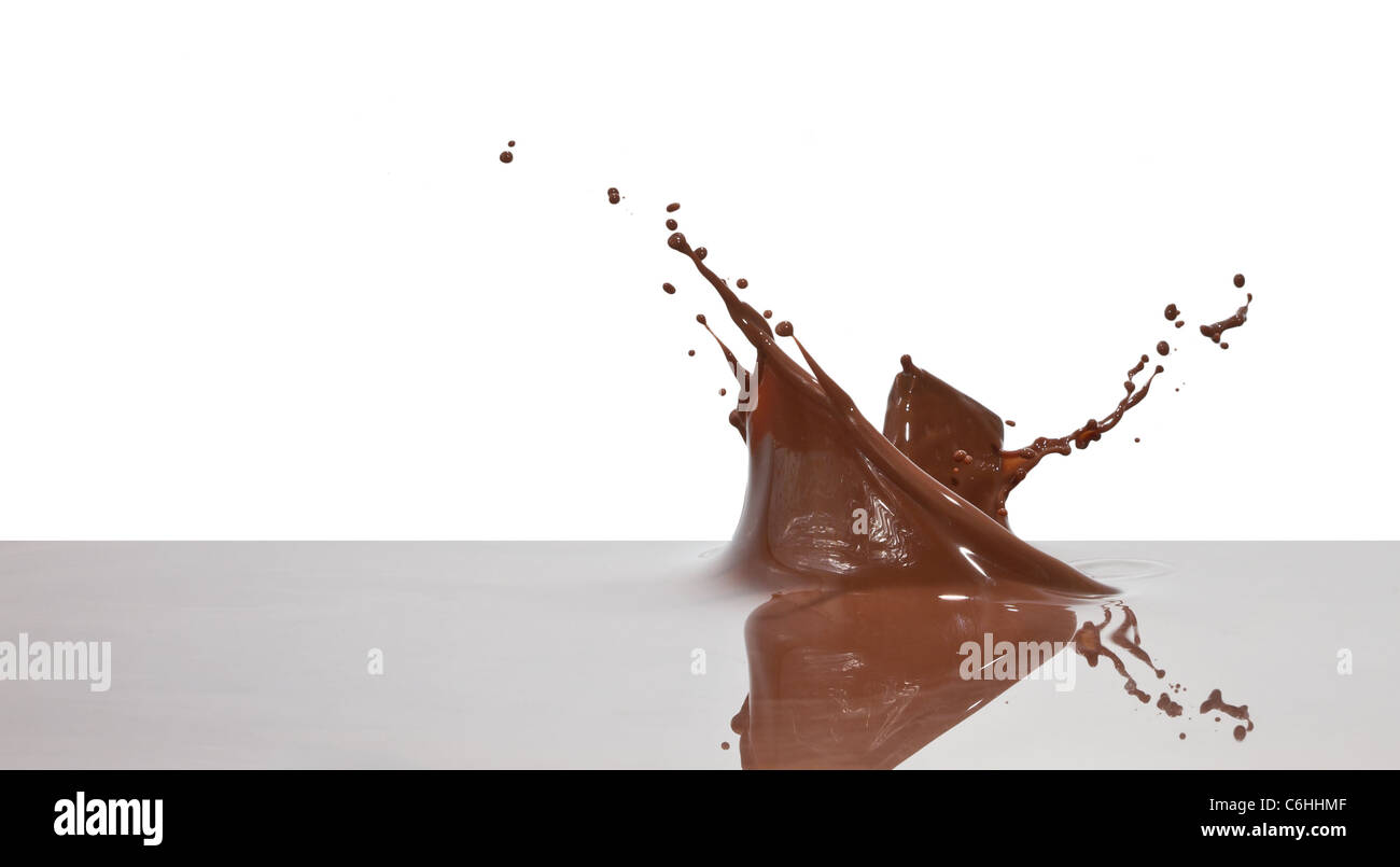 chocolate splash closeup isolated on white background Stock Photo - Alamy