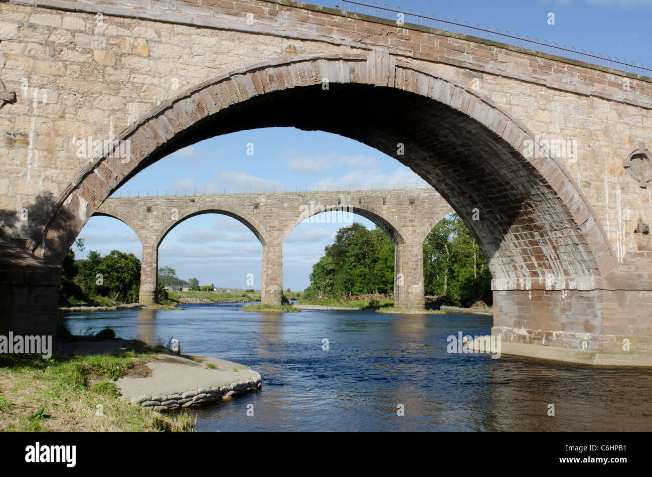 Railway viaduct and road bridge across North River Esk at St Cyrus ...