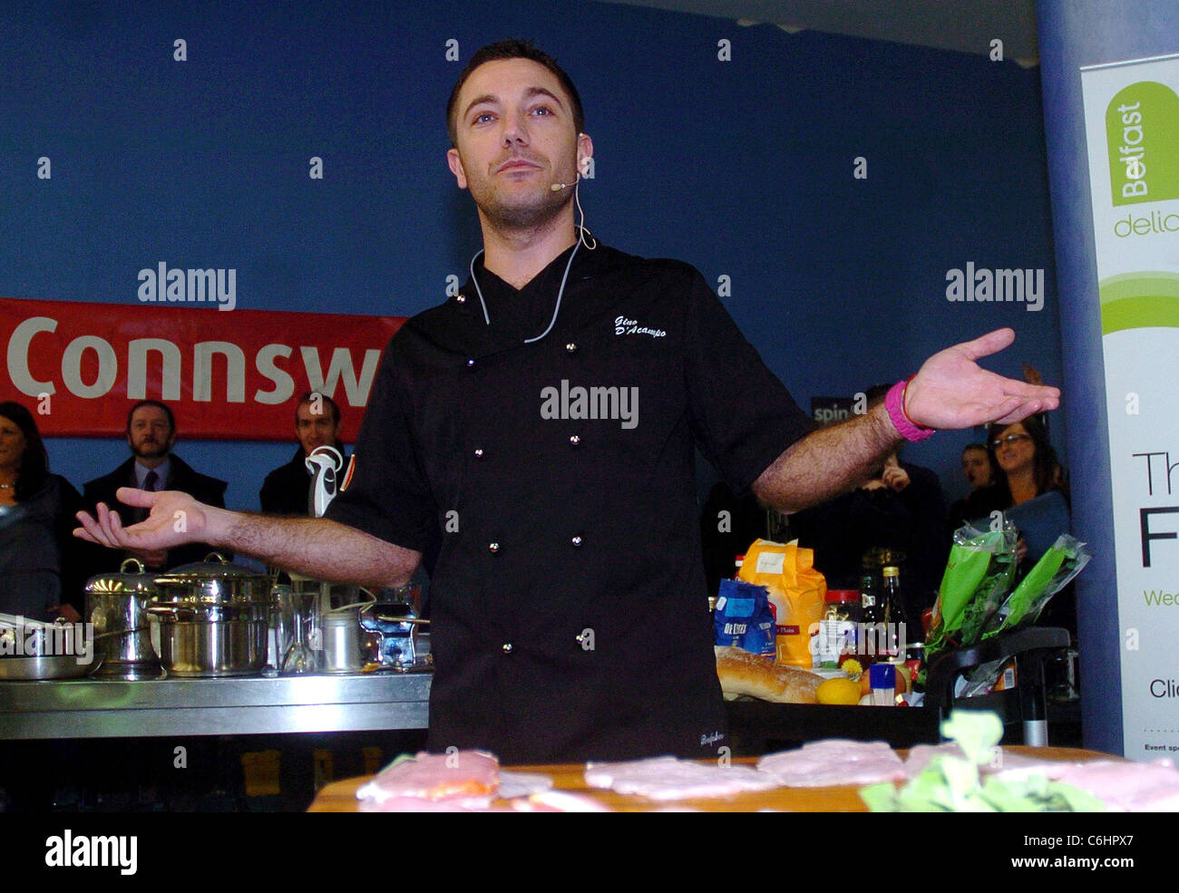 Celebrity Chef Gino D'Acampo cooking fettuccine carbonara at Connswater ...